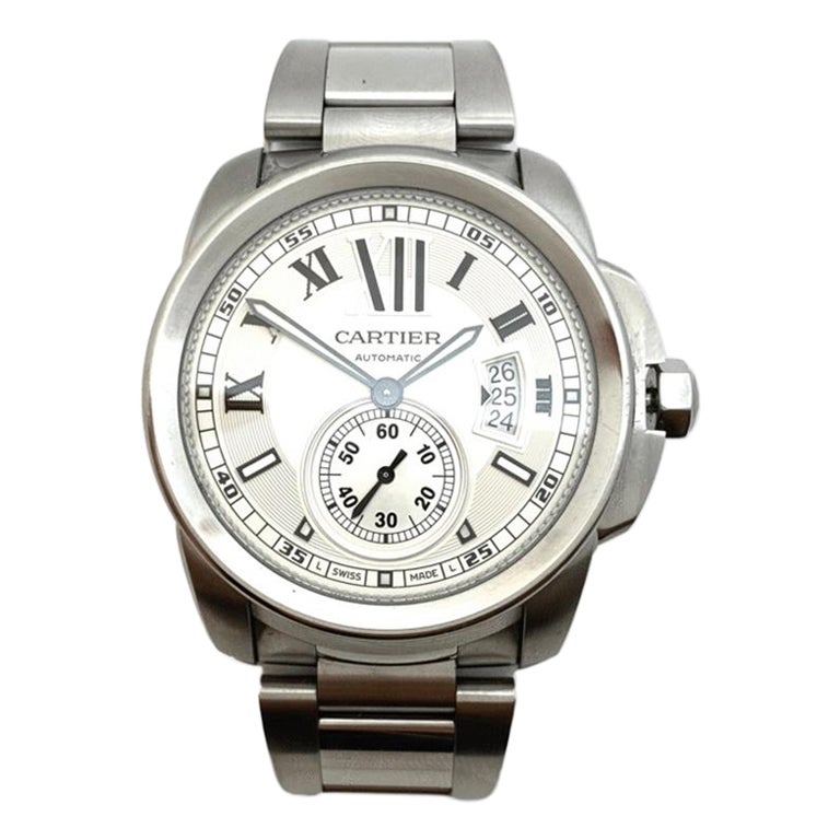 Cartier Calibre Silver Dial Steel Men's Watch W7100037 Box Papers For ...