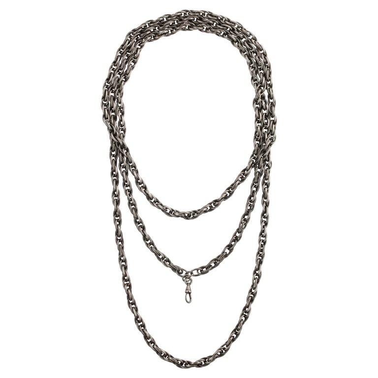 Antique Victorian Gunmetal Long Chain is Suffragette Jewelry For Sale ...