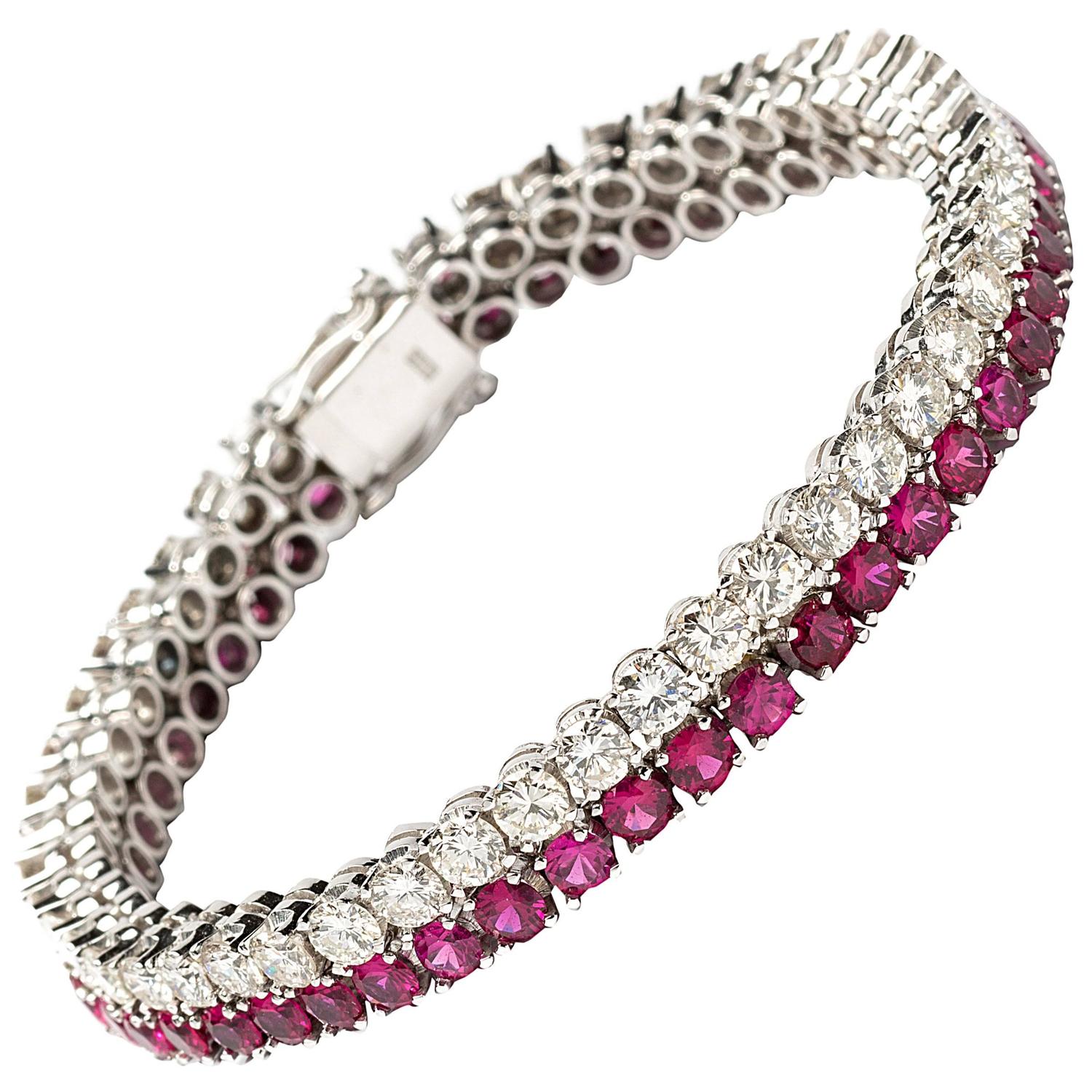 1960s Ruby Diamond Gold Tennis Bracelet For Sale At 1stdibs