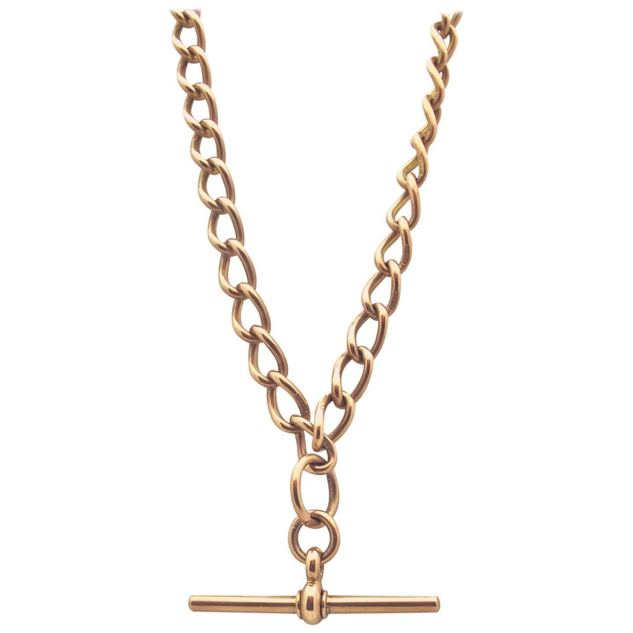 1900's Rose Gold Watch Fob Chain Necklace For Sale at 1stdibs