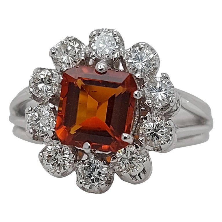 Stunning Ring with a Big Citrine Stone Surrounded by Diamonds For Sale ...
