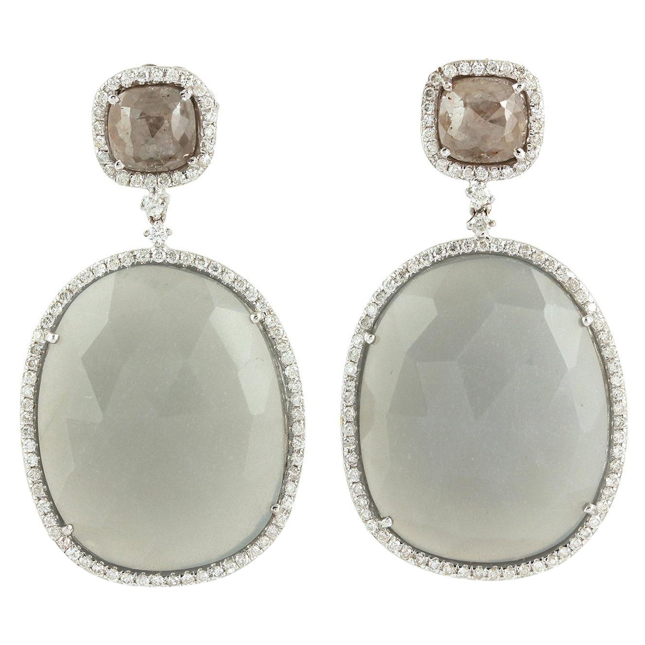 Pear Shaped Ice Diamond Dangle Earrings with Pave Diamonds in 18k White ...