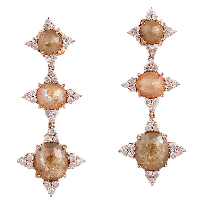 Ice Diamond Triple Drop Earring Surrounded by Pave Diamonds Made in 18k ...