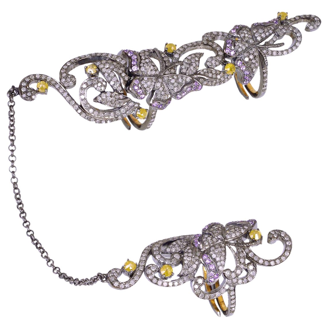 Yeprem Diamond Pave Floral Two-Finger White Gold Ring at 1stDibs ...