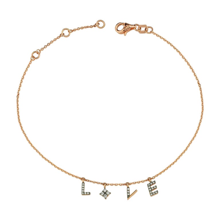 Love Anklet with White Diamond in 14k Rose Gold For Sale at 1stDibs