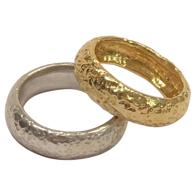 22k Gold Hammered Thick Stacking Rings For Sale at 1stDibs