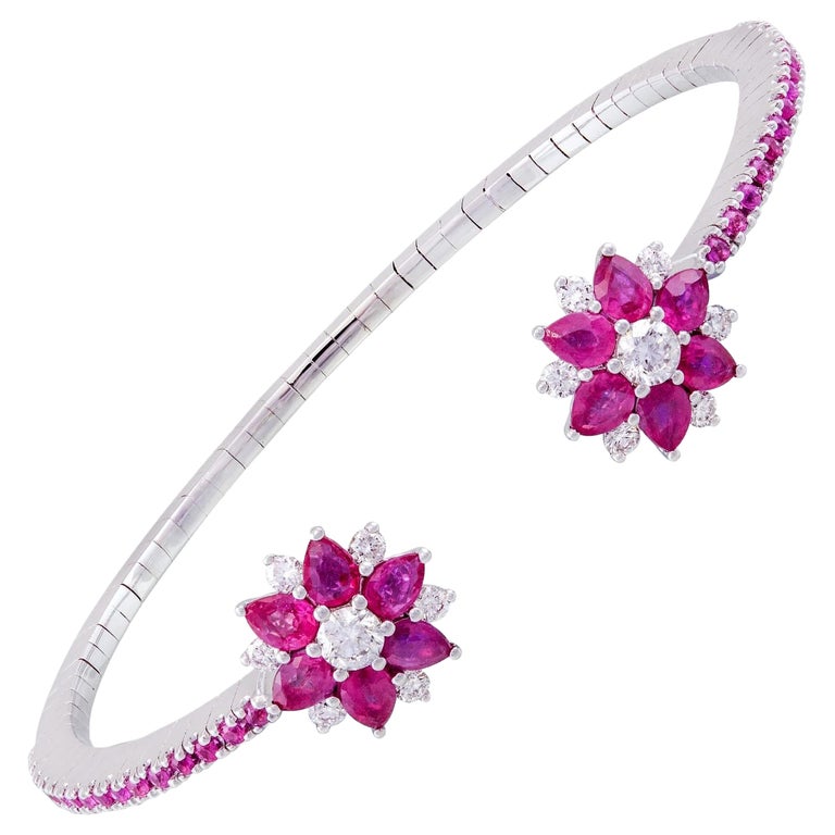 Magnificent 18k White Gold Diamond Ruby Cuff Bracelet For Her For Sale ...