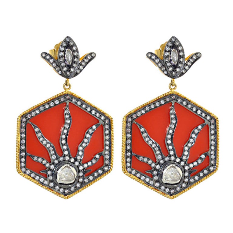 Bakelite Dangle Earring with Sun Design Crafted by Diamonds in 14k Gold ...