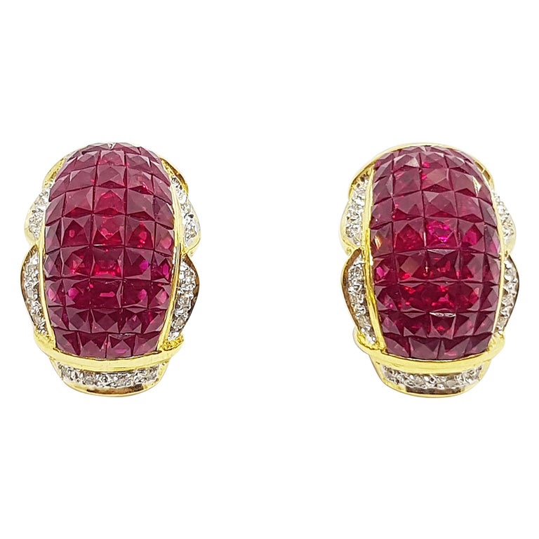 Ruby with Diamond Earrings set in 18 Karat Gold Settings For Sale at ...
