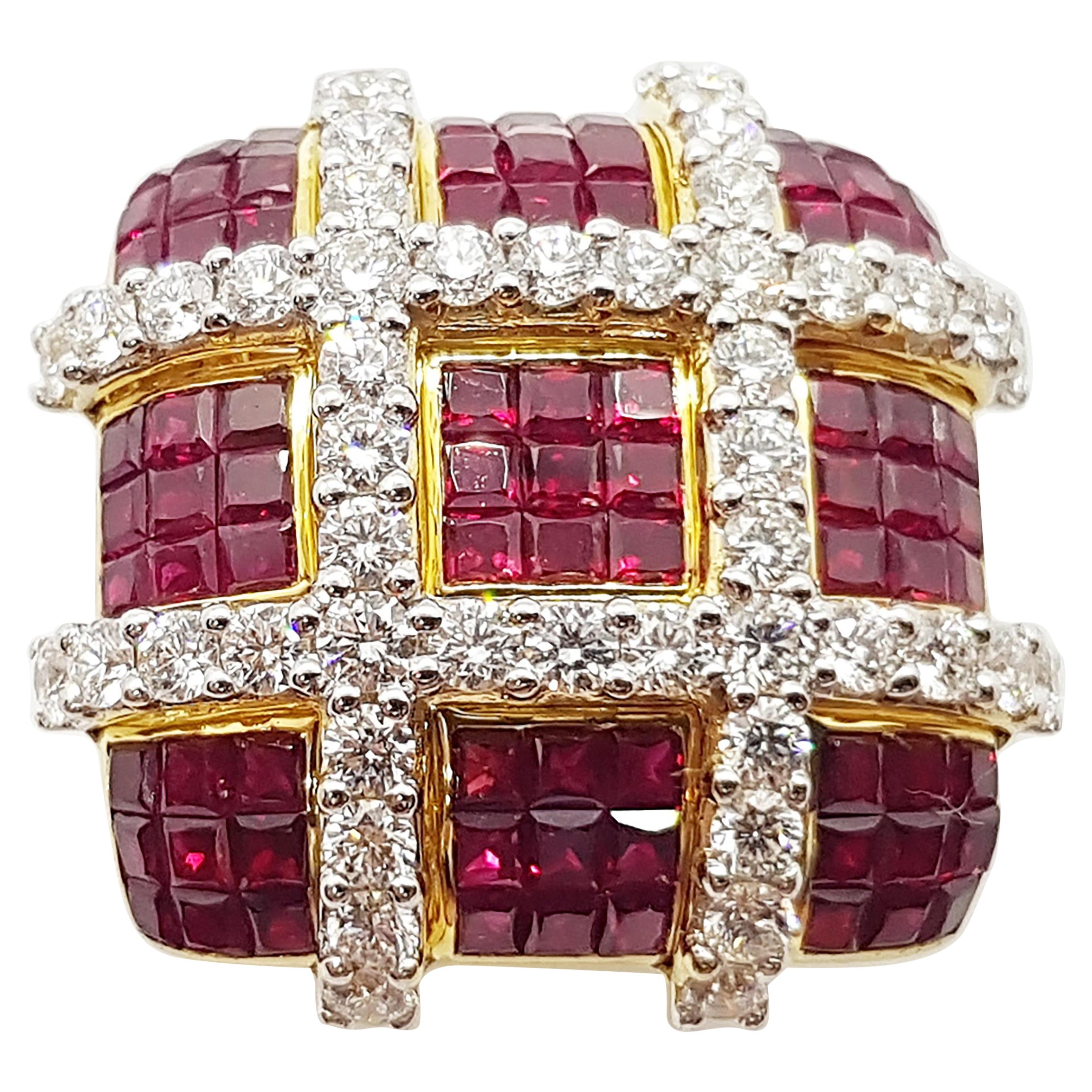Ruby with Diamond Ring Set in 18 Karat Gold Settings For Sale at ...