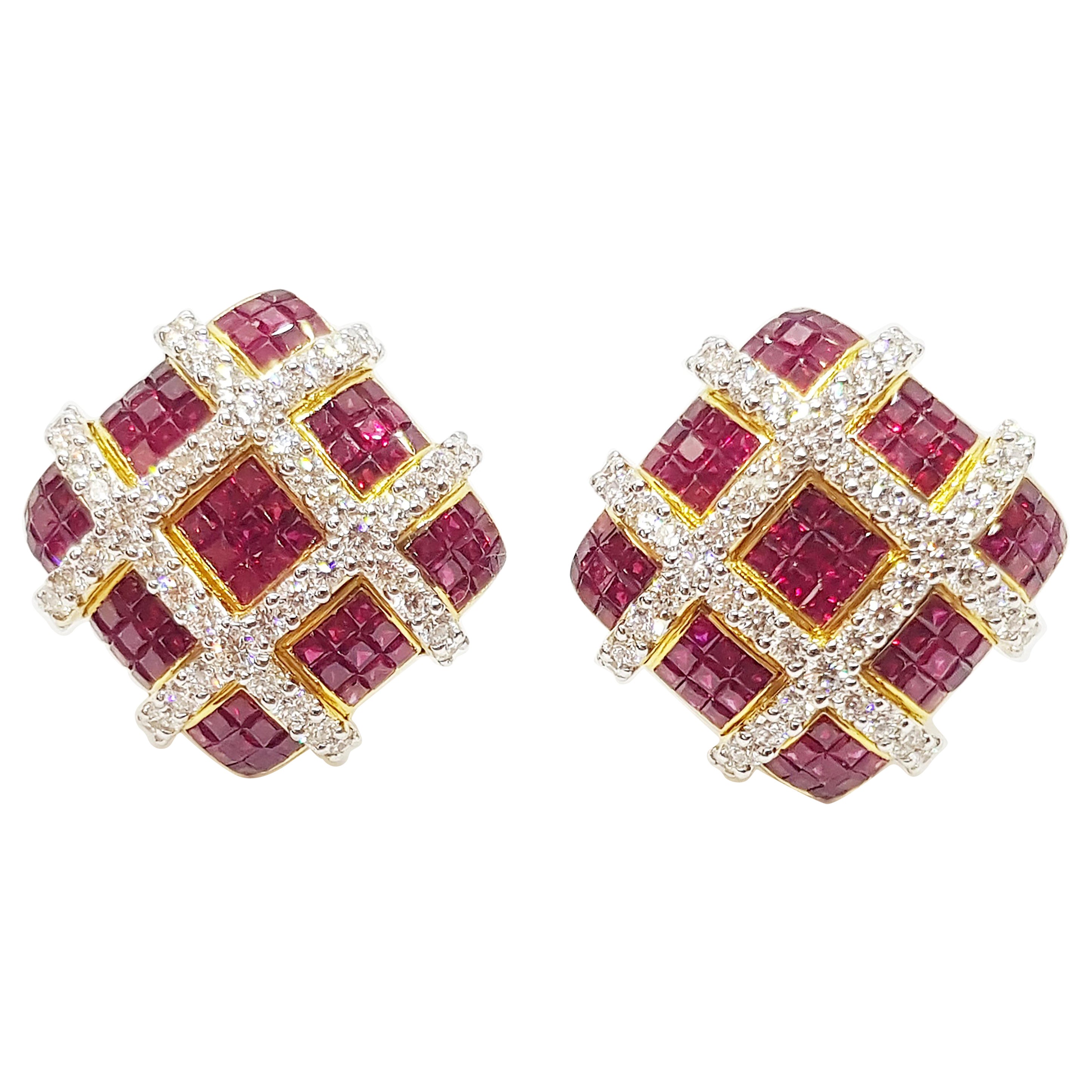 Ruby with Diamond Earrings Set in 18 Karat Gold Settings For Sale at ...