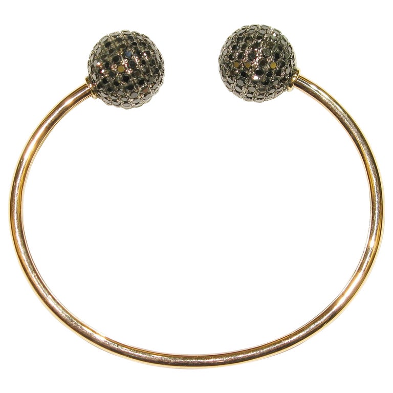 Pave Diamond Ball Flexible Cuff Made In 18k Gold and Silver For Sale at ...
