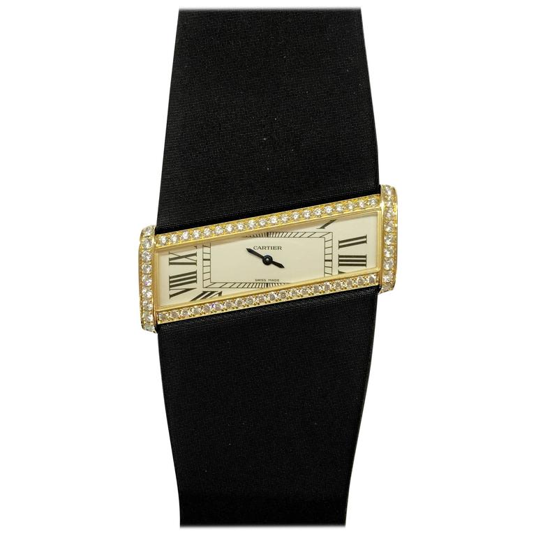 Cartier Yellow Gold Diamond Diagonal Quartz Wristwatch at 1stDibs ...