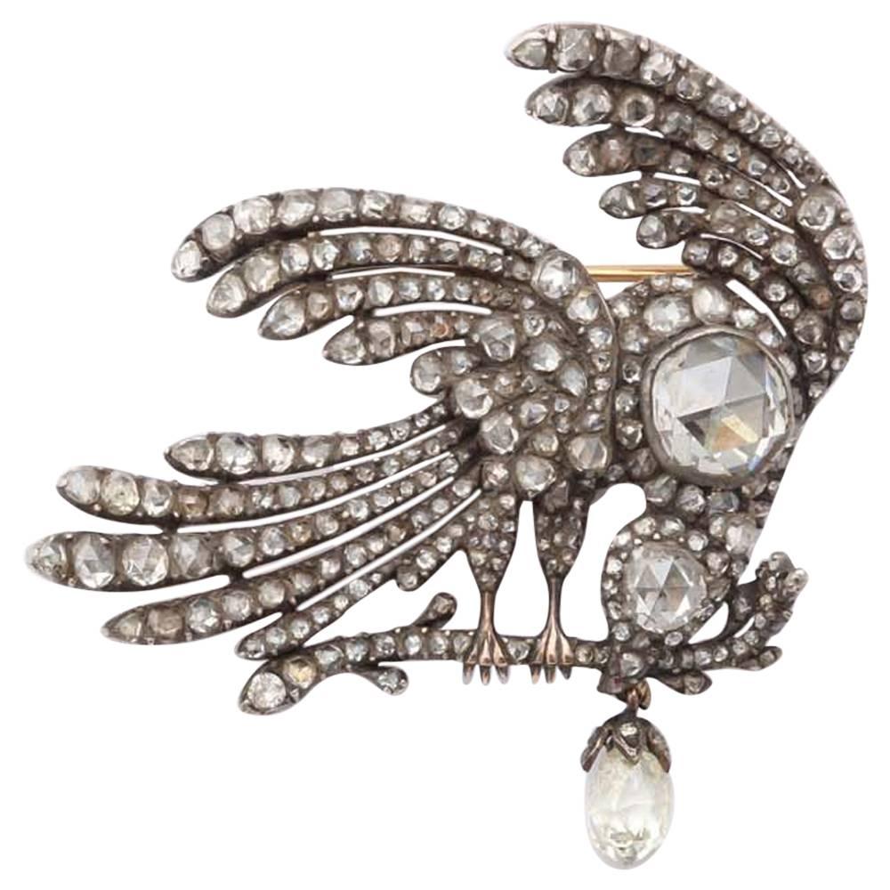 Antique Diamond Silver Gold Bird Pin For Sale at 1stDibs