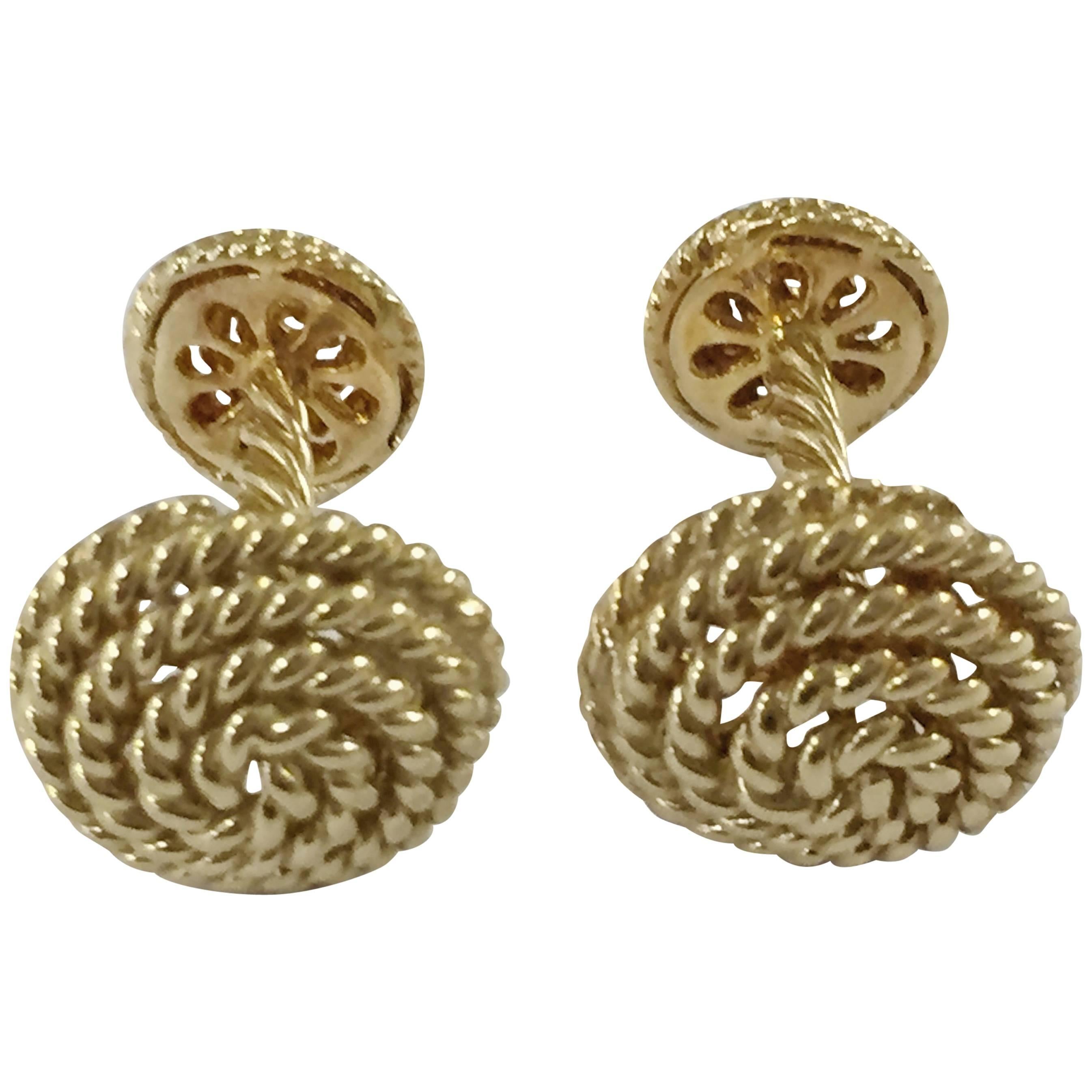 Gold Twisted Rope Circle Cufflinks For Sale at 1stDibs