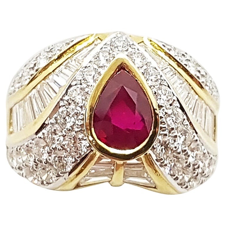 Ruby with Diamond Ring Set in 18 Karat Gold Settings For Sale at 1stDibs