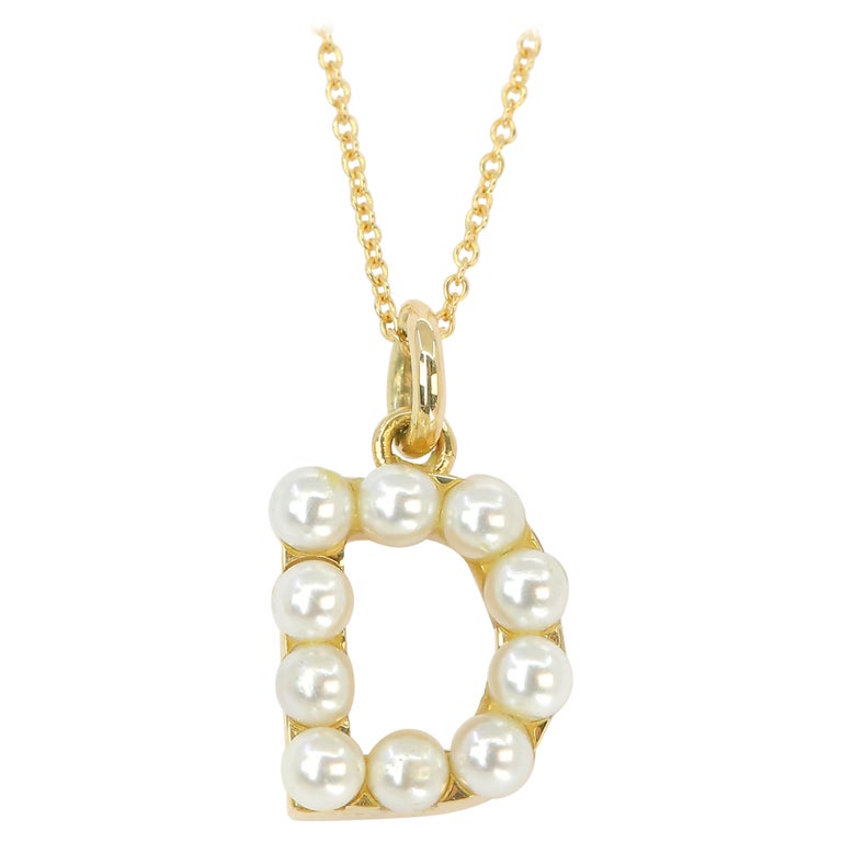 14K Gold and Pearl Initial Letter D Necklace For Sale at 1stDibs