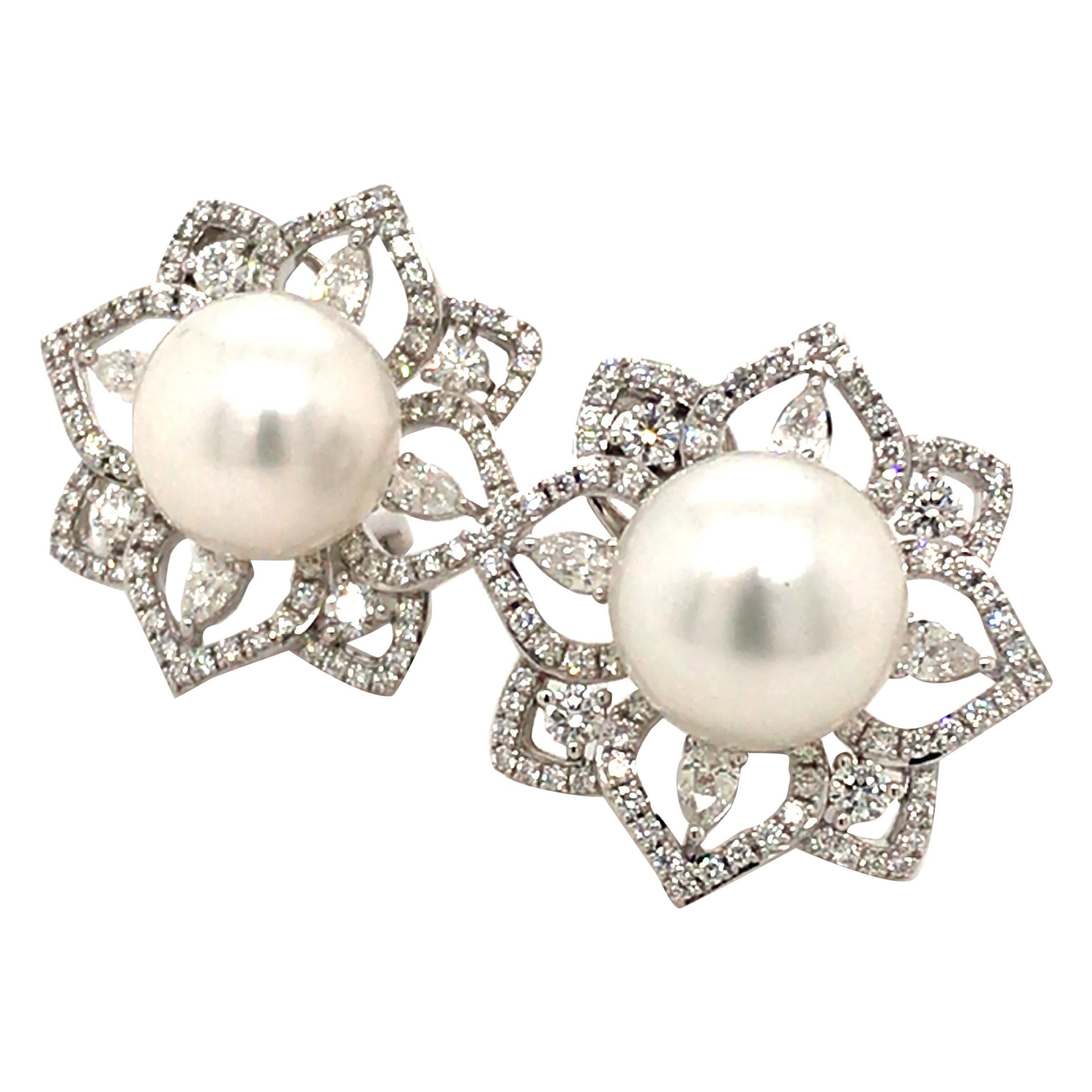 Opera Length Pearl and Diamond Gold Chain Necklace For Sale at 1stDibs