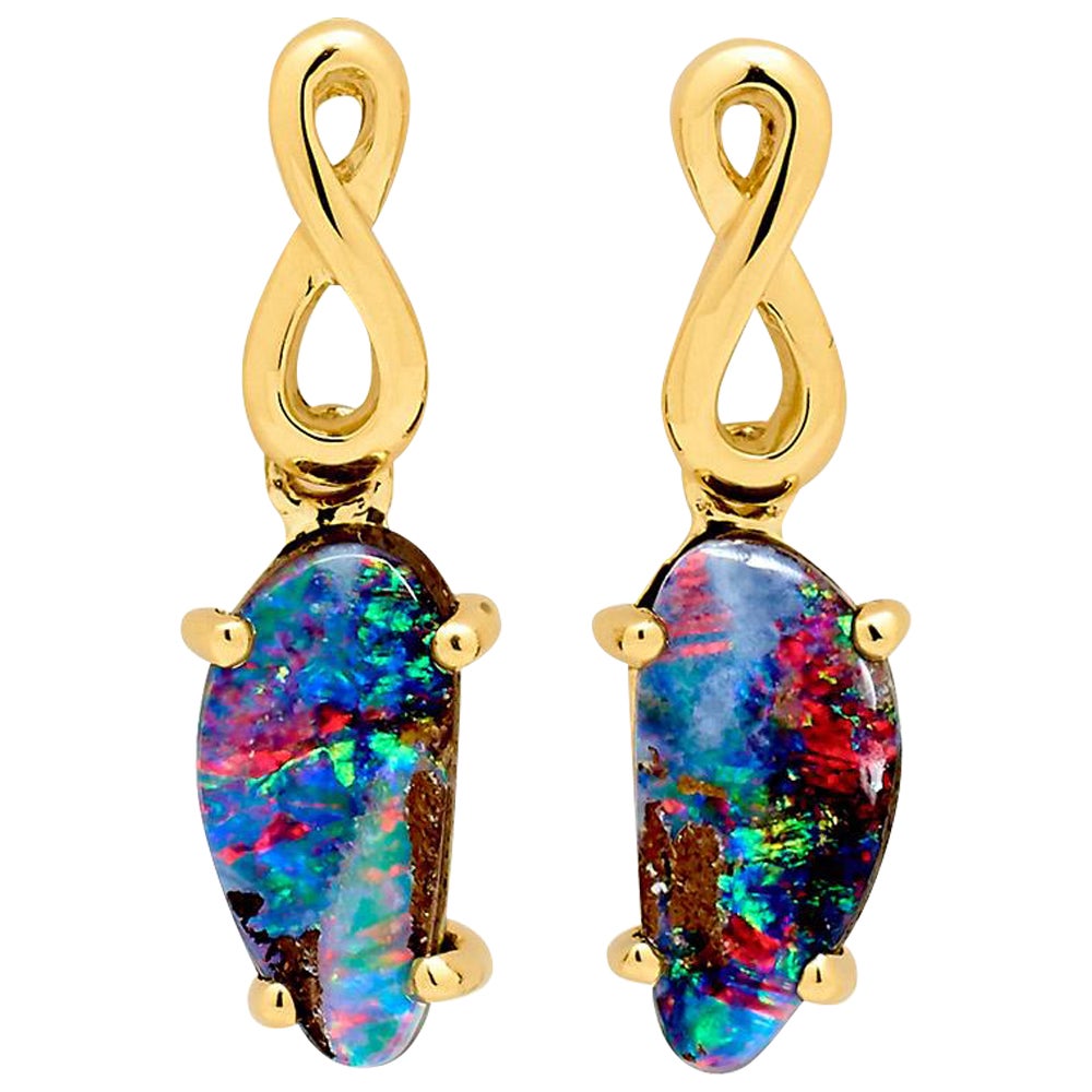 Australian 16.95ct Boulder Opal and Sapphire Drop Earrings in 18K ...