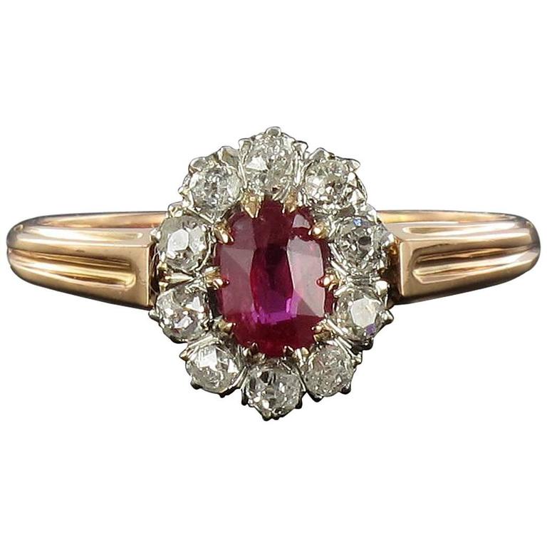 French Antique Ruby Diamond Gold Engagement Ring at 1stDibs