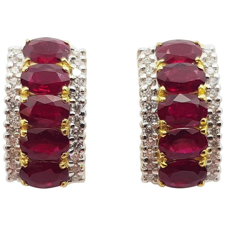 Ruby with Diamond Earrings set in 18 Karat Gold Settings For Sale at ...
