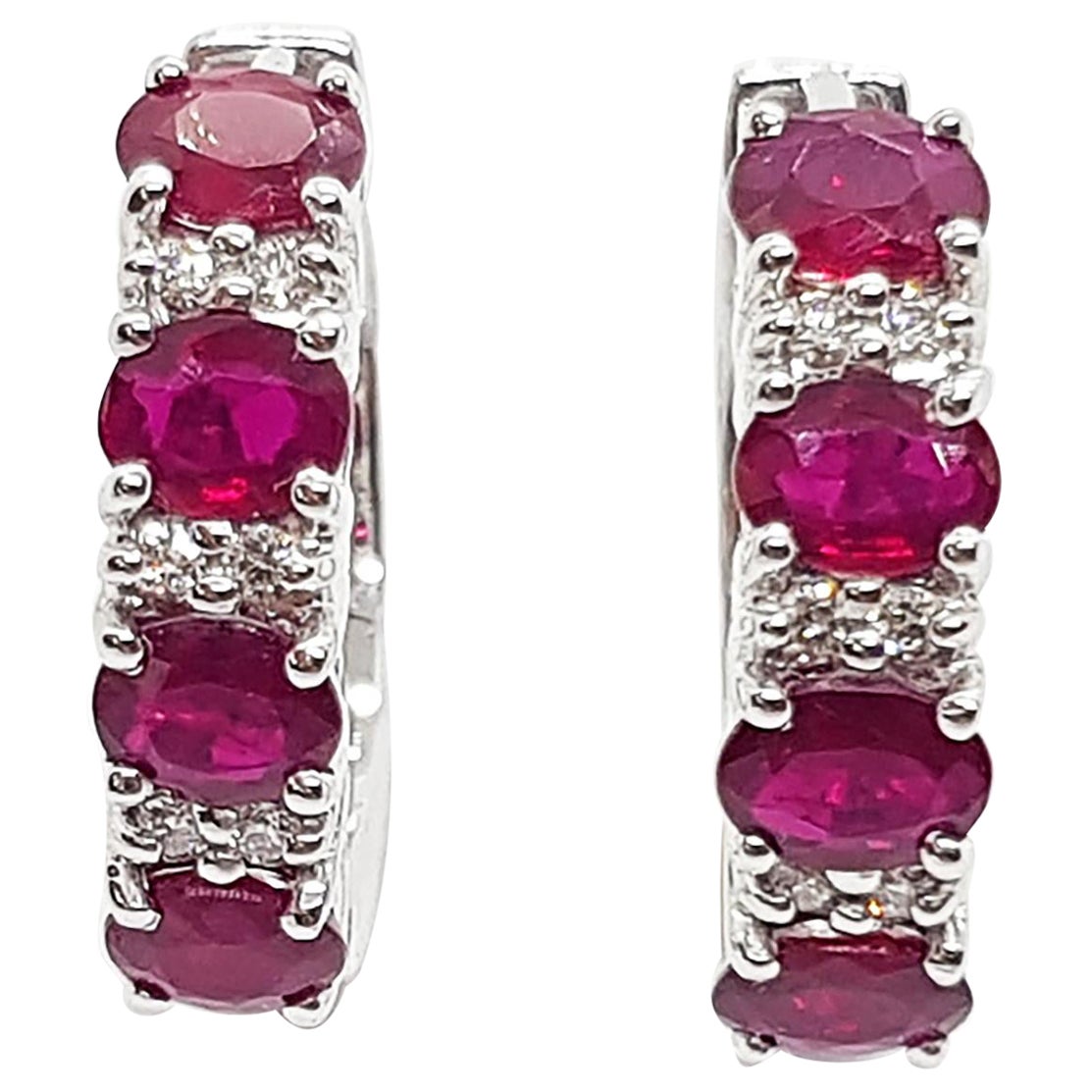 Cabochon Ruby with Diamond Organic Hoop Earrings Set in 18 Karat Gold ...