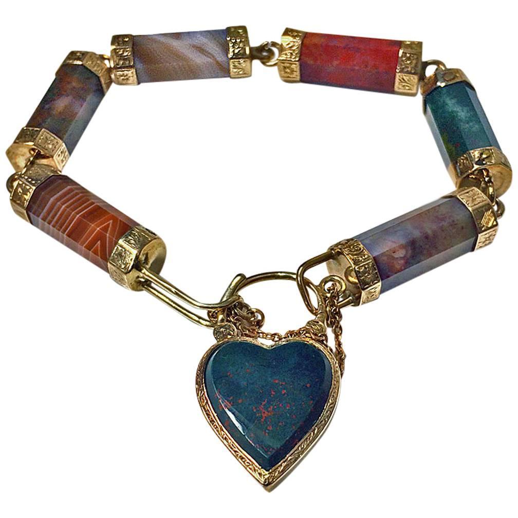 1870s Scottish Agate Gold Bracelet at 1stdibs