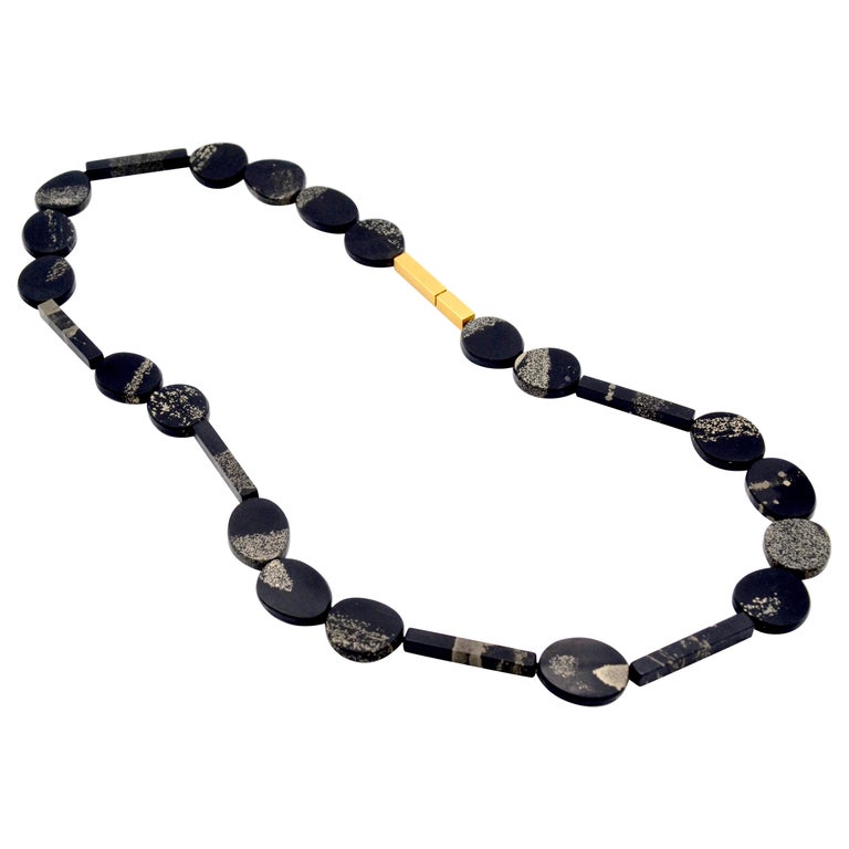 Contemporary 18 Karat Yellow Gold Slate Pyrite Necklace For Sale at 1stDibs