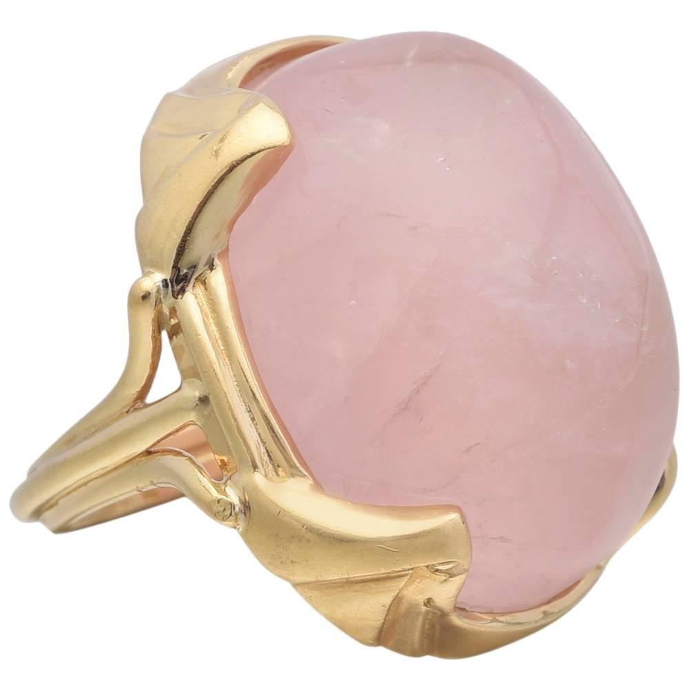 Large Rose Quartz Gold Ring at 1stDibs