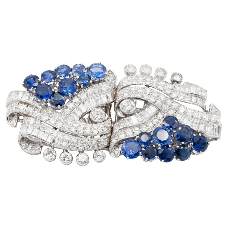 Sapphire and Diamond, 18k Dress Clips For Sale at 1stDibs