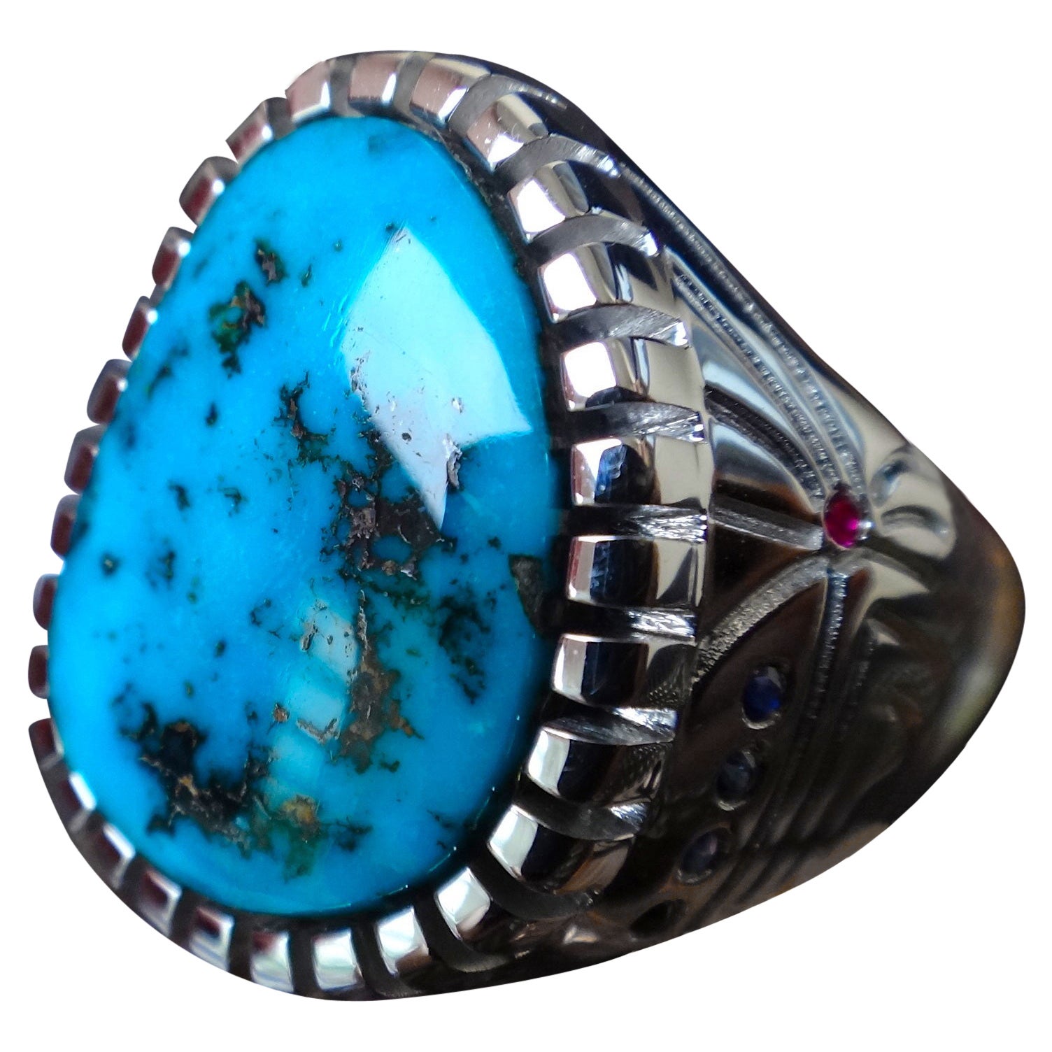 Persian Natural Turquoise Pink Gold Ring at 1stDibs