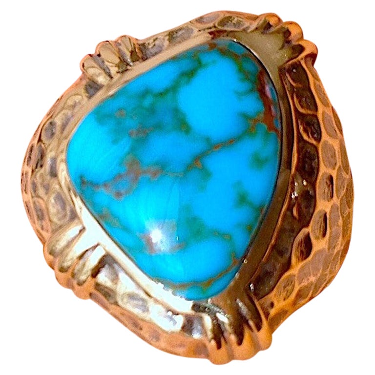Natural Gem Grade Bisbee Turquoise and Diamond 18K White Gold Cocktail ...
