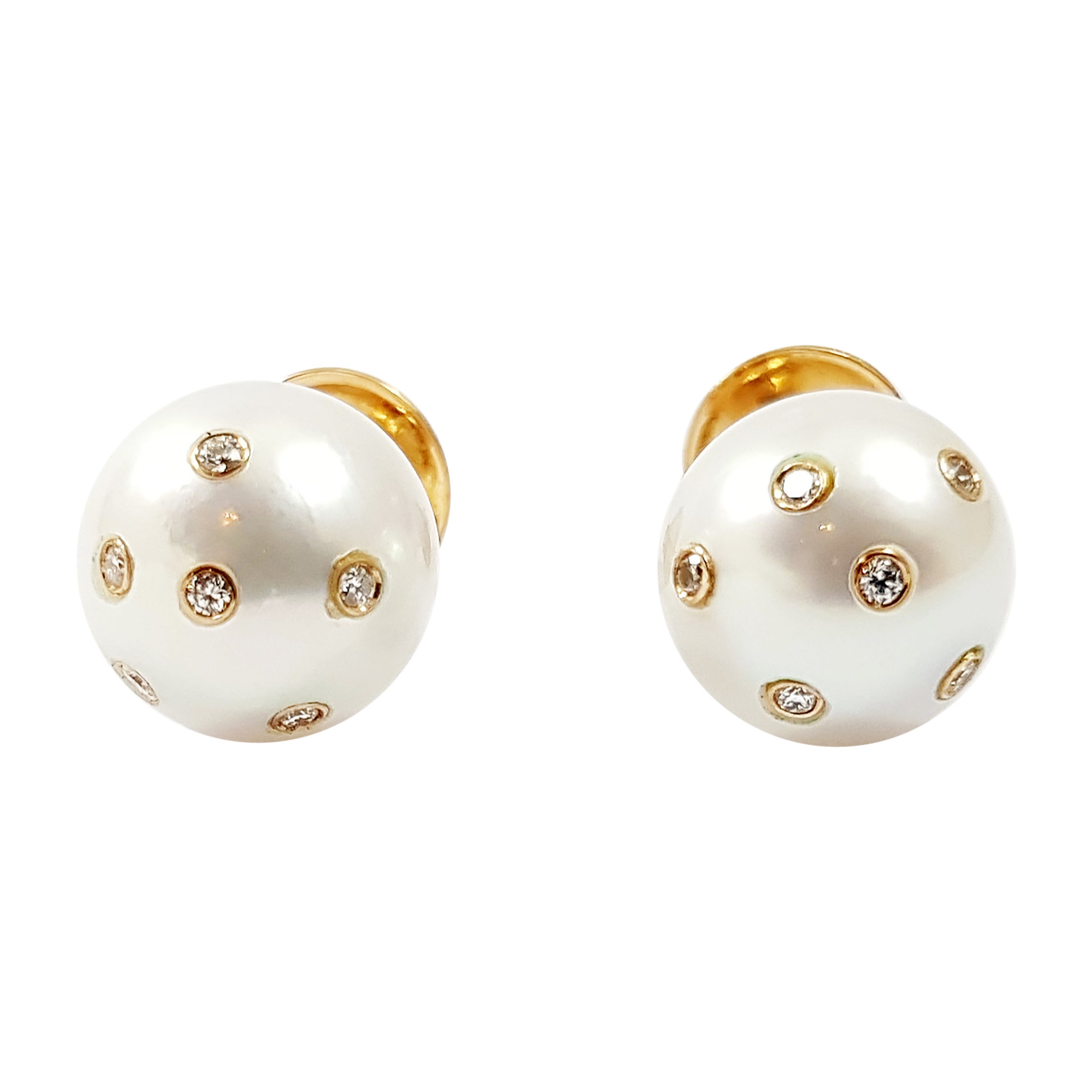 South Sea Pearl Earrings Set in 18 Karat Gold Settings at 1stDibs