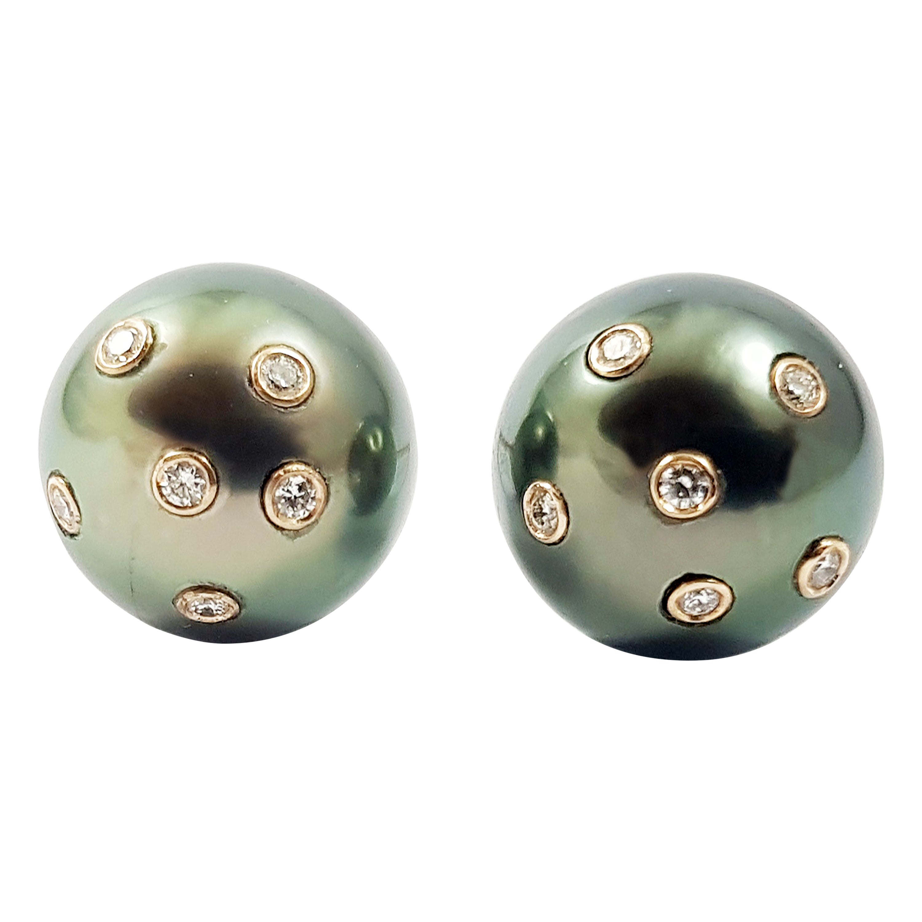 South Sea Pearl with Diamond Earrings Set in 18 Karat White Gold Settings For Sale at 1stDibs