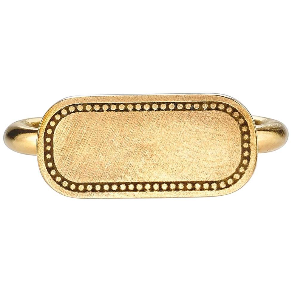 Customizable Handcrafted Paxton Diamond Frame Signet Ring in 18K Yellow Gold by Single Stone For ...