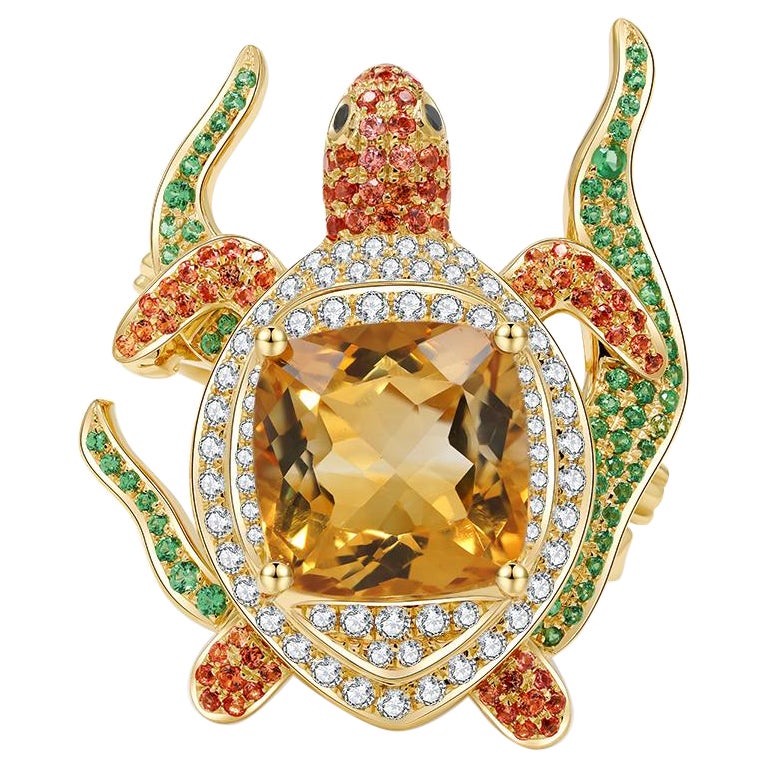 Customizable Turtle Cocktail Ring Made of Citrine, Orange Sapphires ...