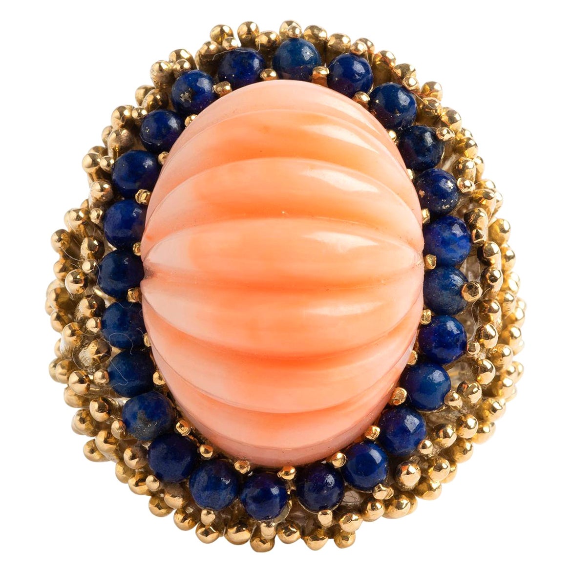 1980s Mediterranean Coral Lapis Lazuli 18 Karat Gold Band For Sale at ...