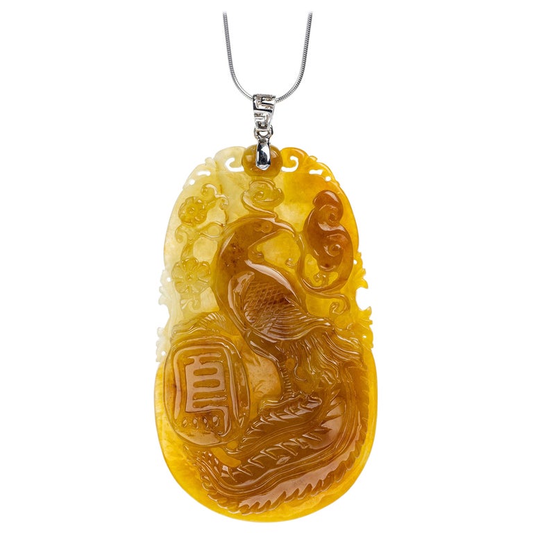 Yellow Jadeite Jade Phoenix Pendant, Certified Untreated at 1stDibs