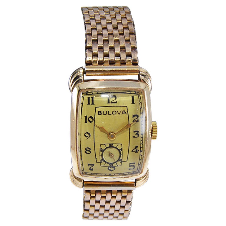 Bulova Gold Filled Art Deco Watch with Original Bracelet, Circa 1940's ...