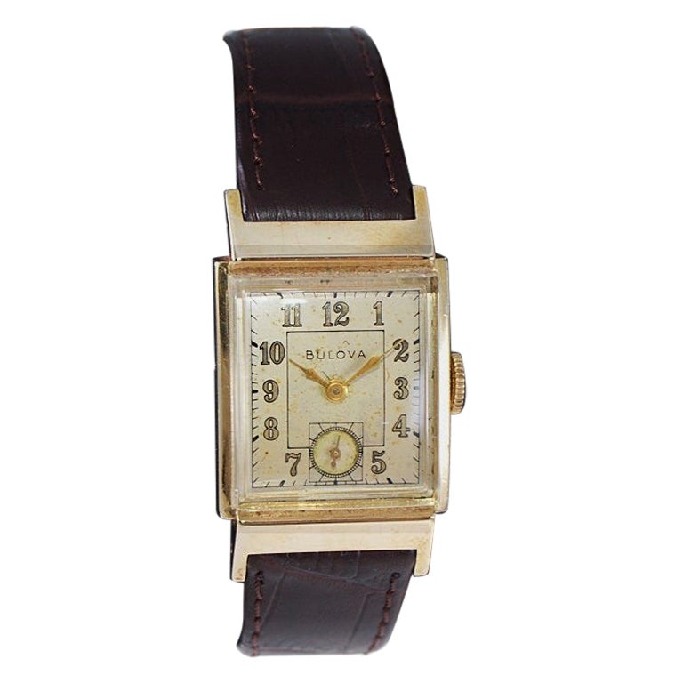 Bulova Rose Gilt Tonneau Wristwatch circa 1940s at 1stDibs
