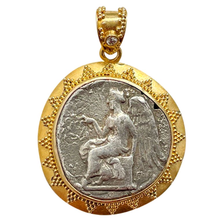 Ancient Greek 5th Century BC Nike Coin Diamond 22K Gold Pendant For ...