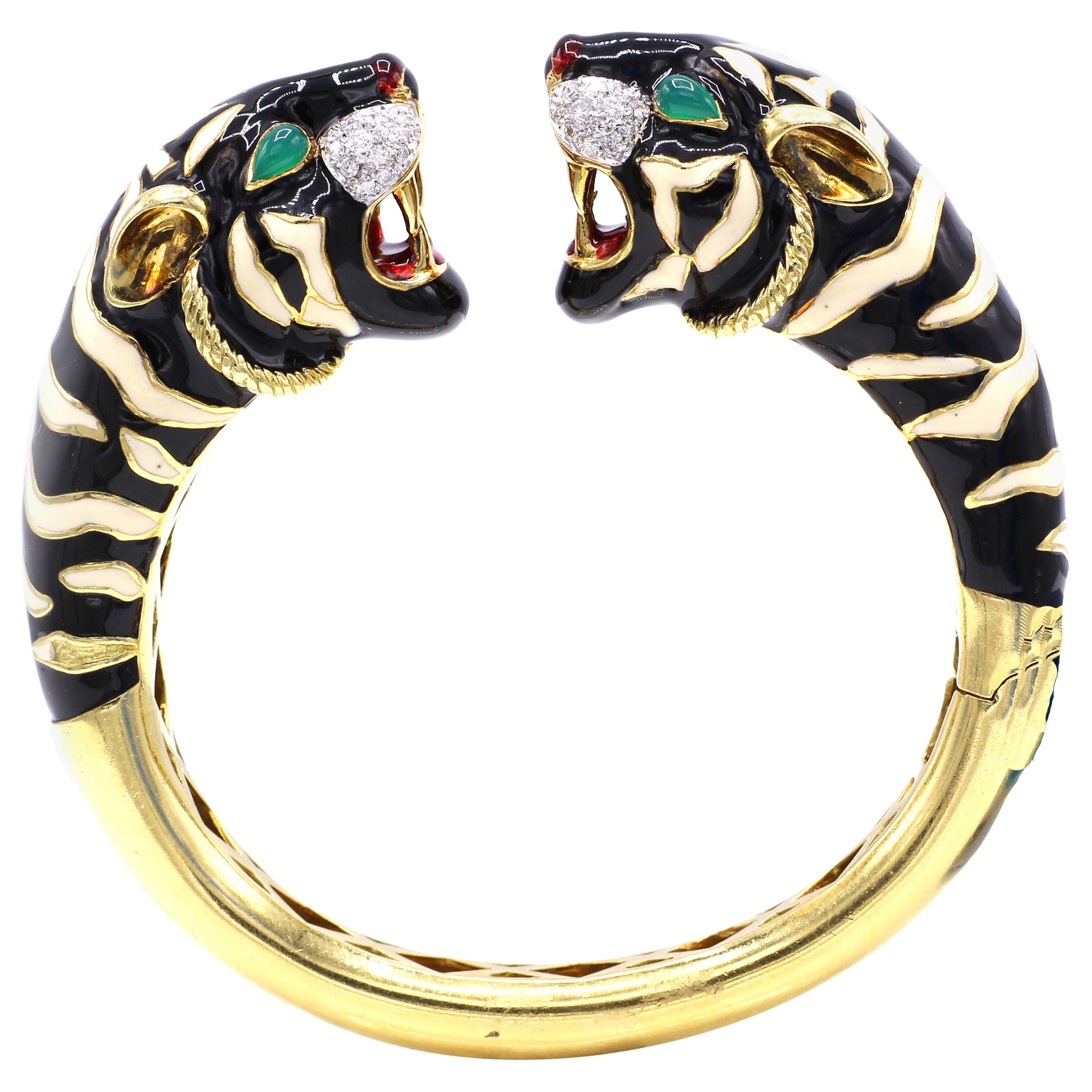 Tiger Bangle with Locket and Detailed Enamel For Sale at 1stDibs
