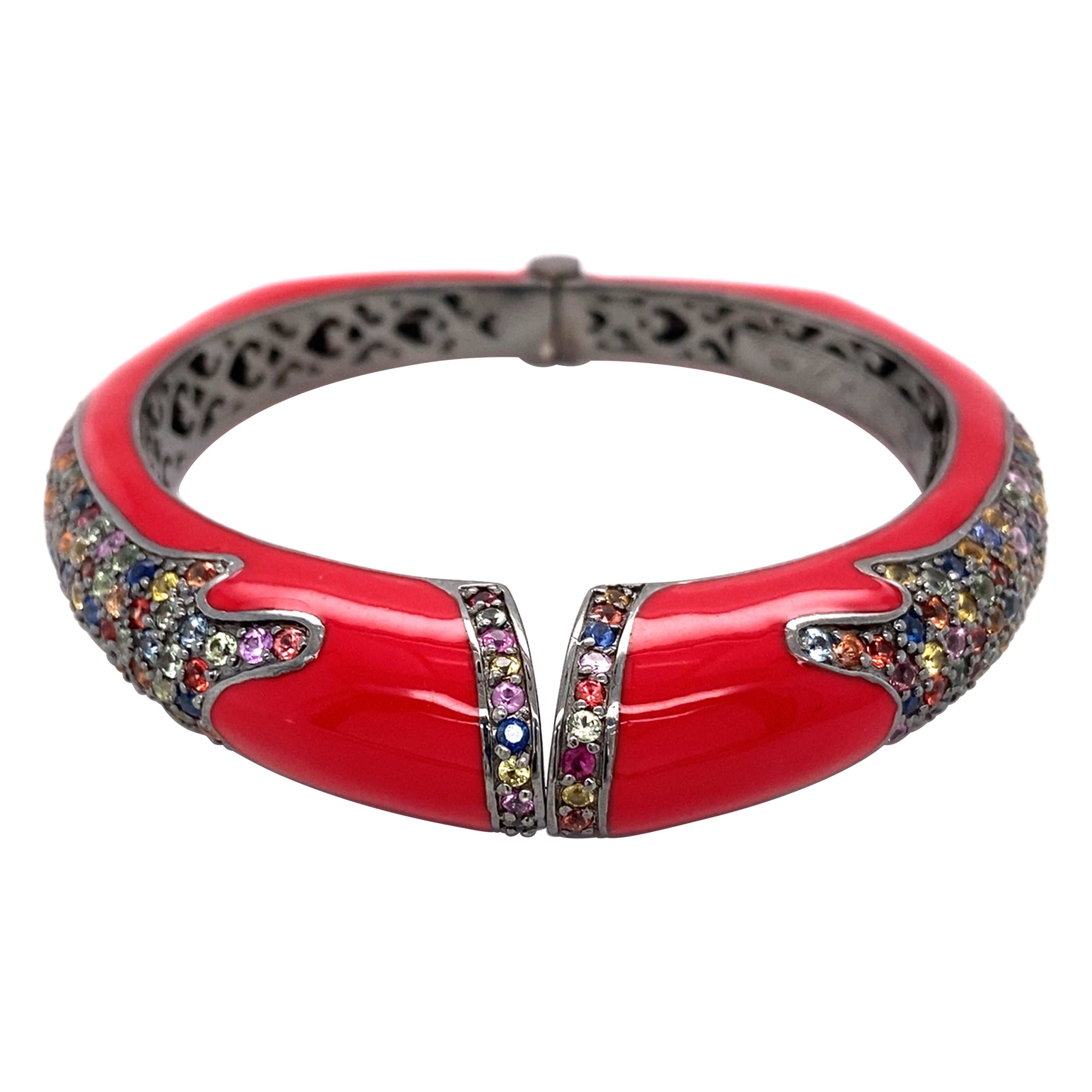 Sterling Silver Multi-Gemstone Bangle Bracelet at 1stDibs