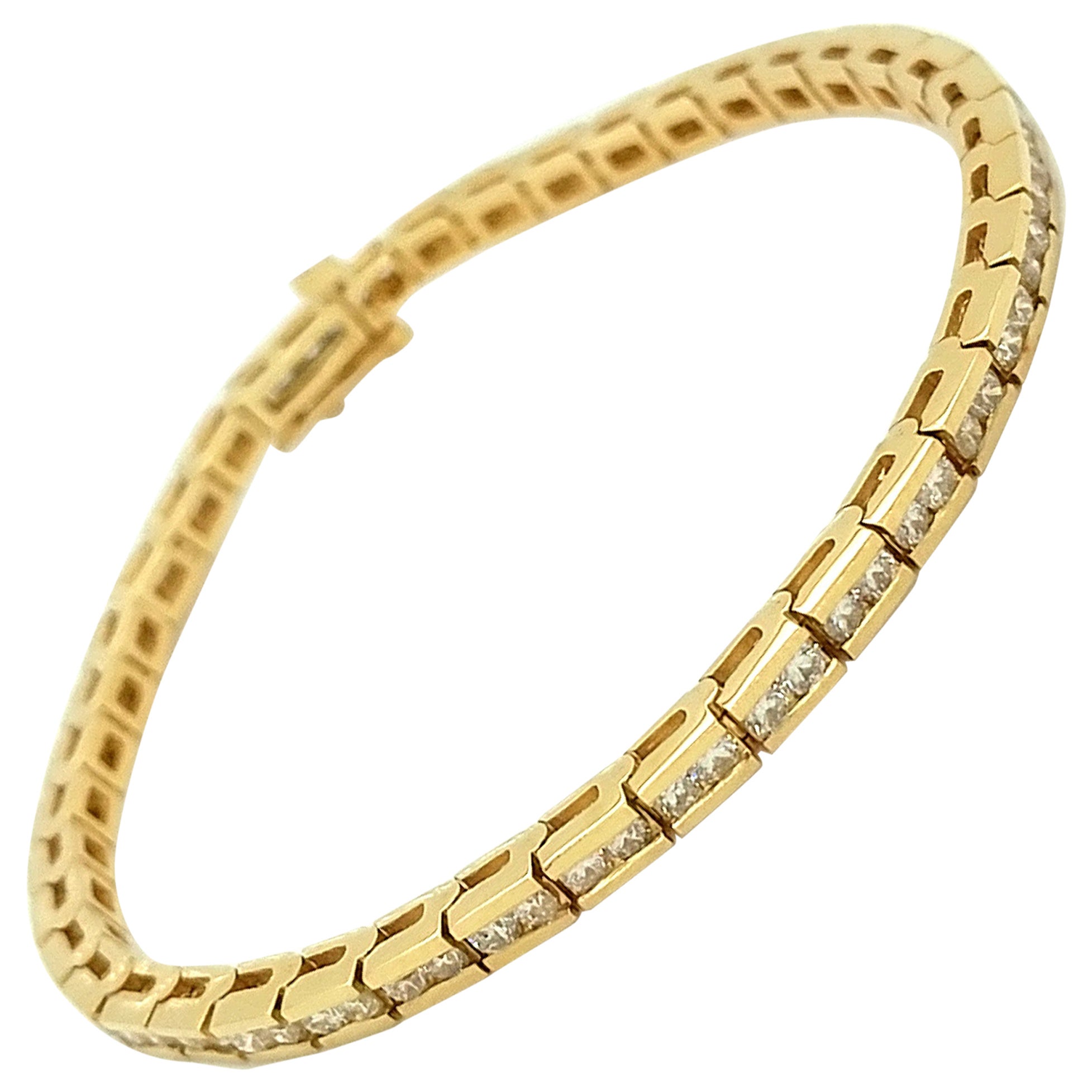 14 Karat Yellow Gold Channel Set Diamond X Tennis Bracelet For Sale at ...
