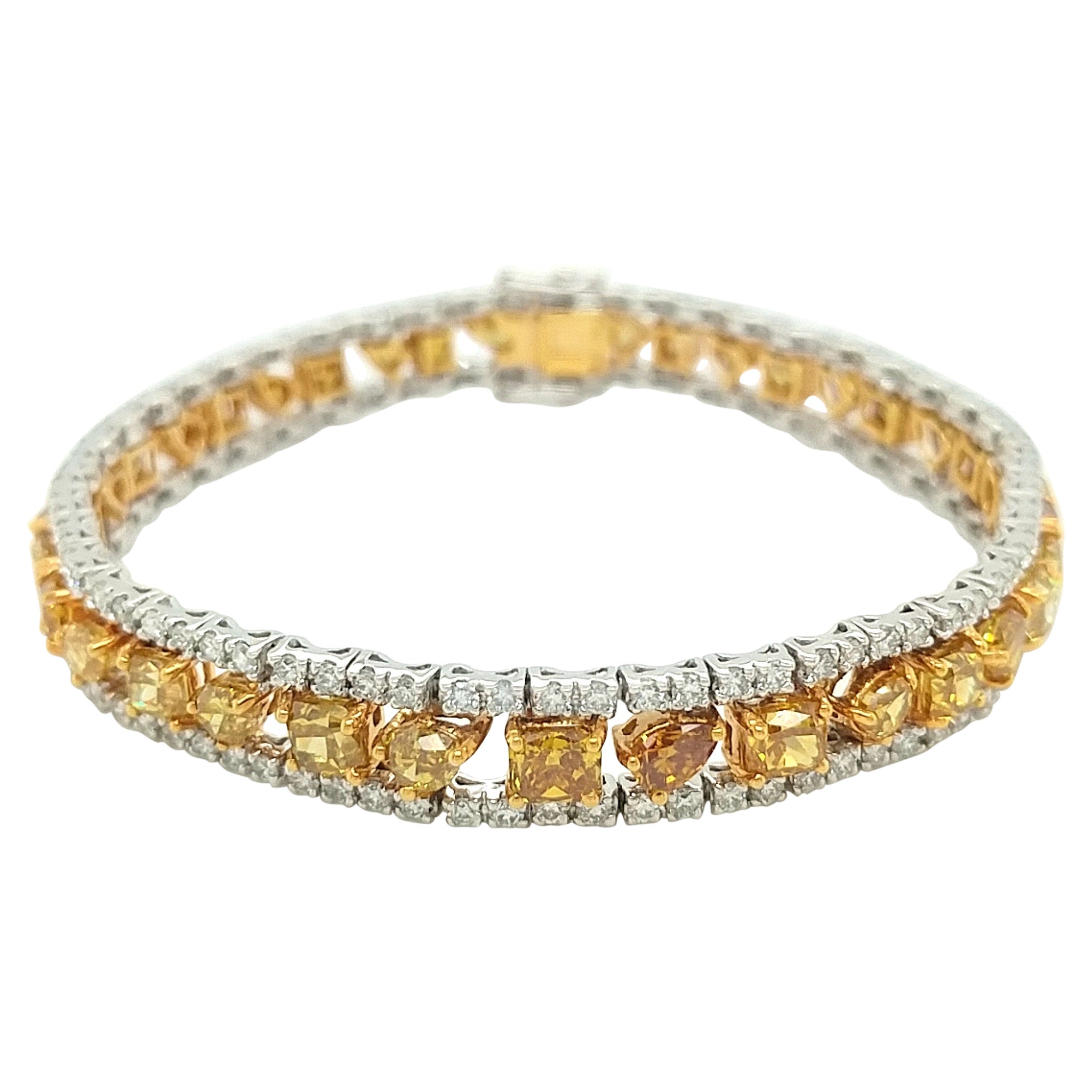 18K Yellow and White Gold and Diamond "X" Link Line Bracelet, App. 0.32 ...
