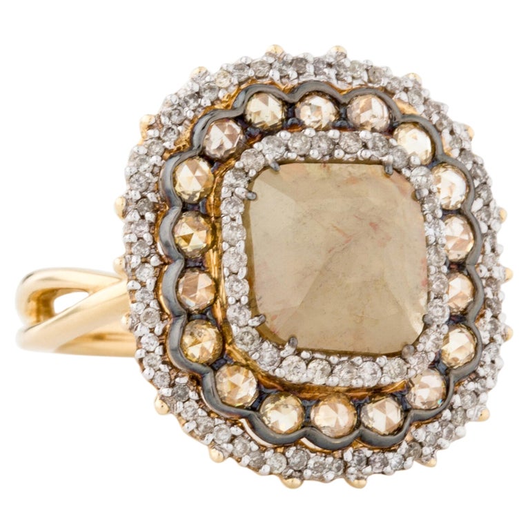 14Kt Yellow Gold 4.20ct Diamond Cocktail Ring For Sale at 1stDibs