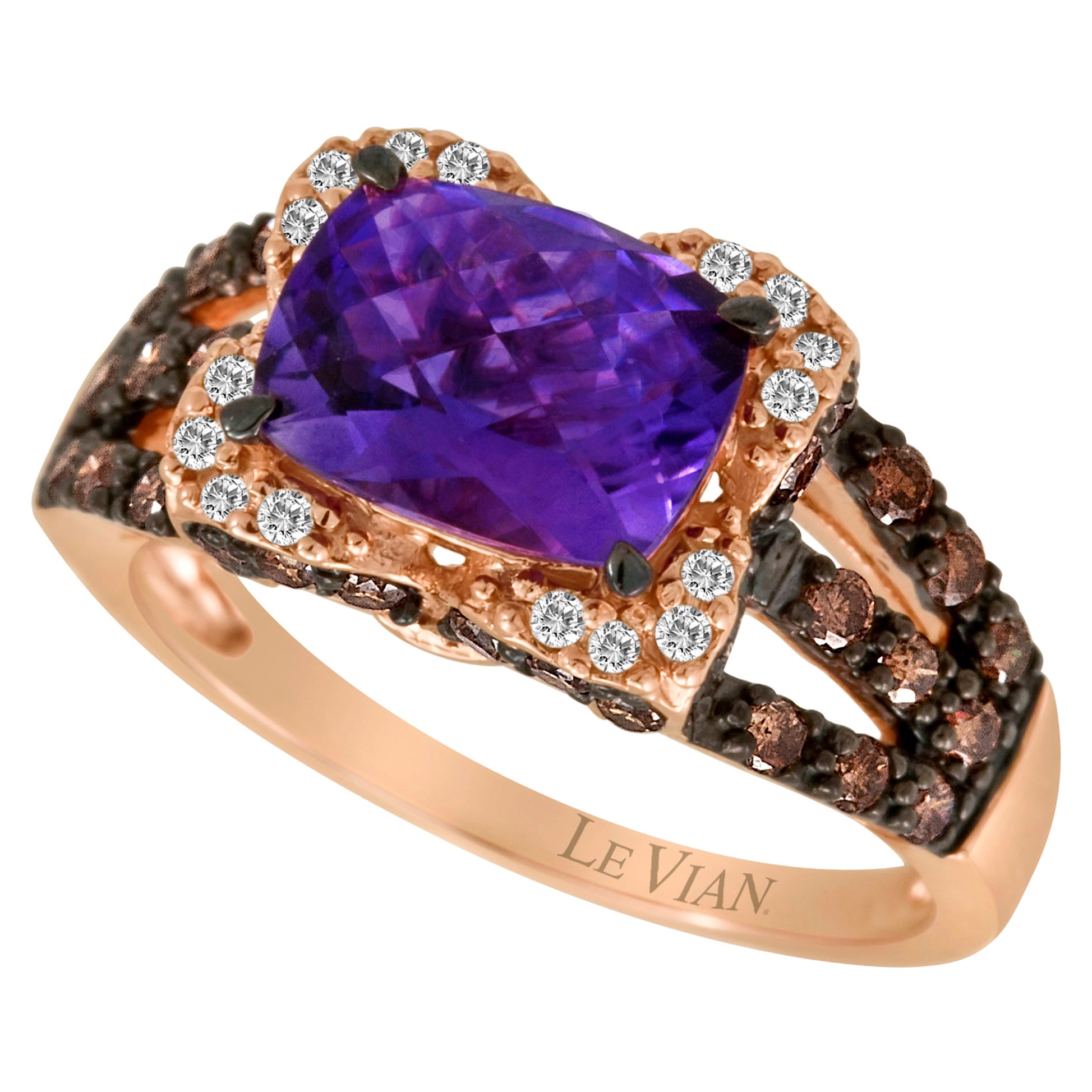 LeVian 14K Rose Gold Pink Amethyst Round Chocolate Brown Diamond Halo ...