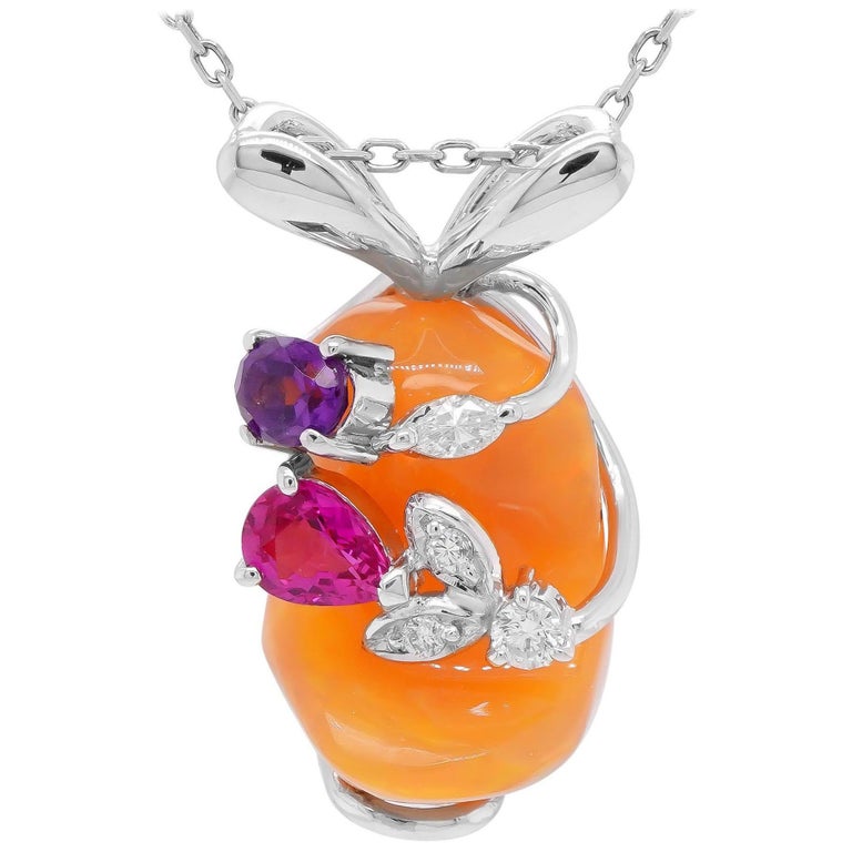 7.12 Carat Mexican Fire Opal Tweety Bird PT 900 Cocktail Pendant For ...