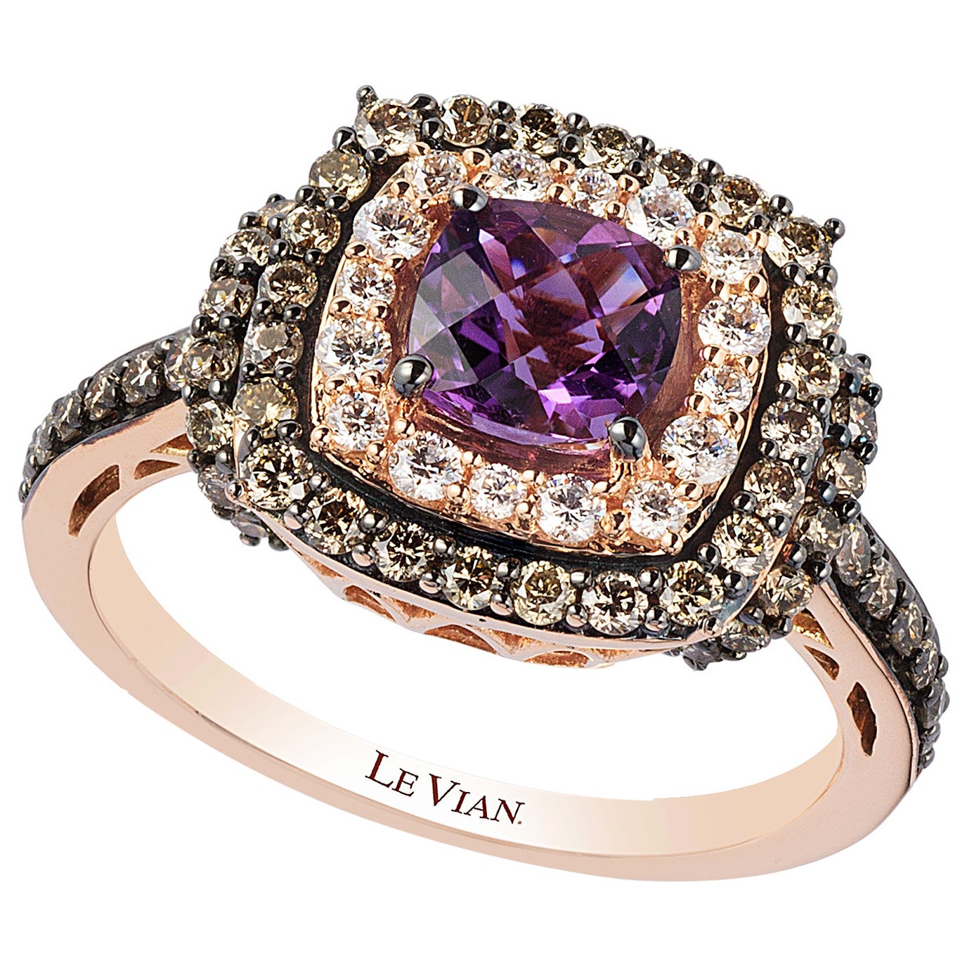 LeVian 14K Rose Gold Pink Amethyst Rhodolite Garnet Brown Diamond Halo ...