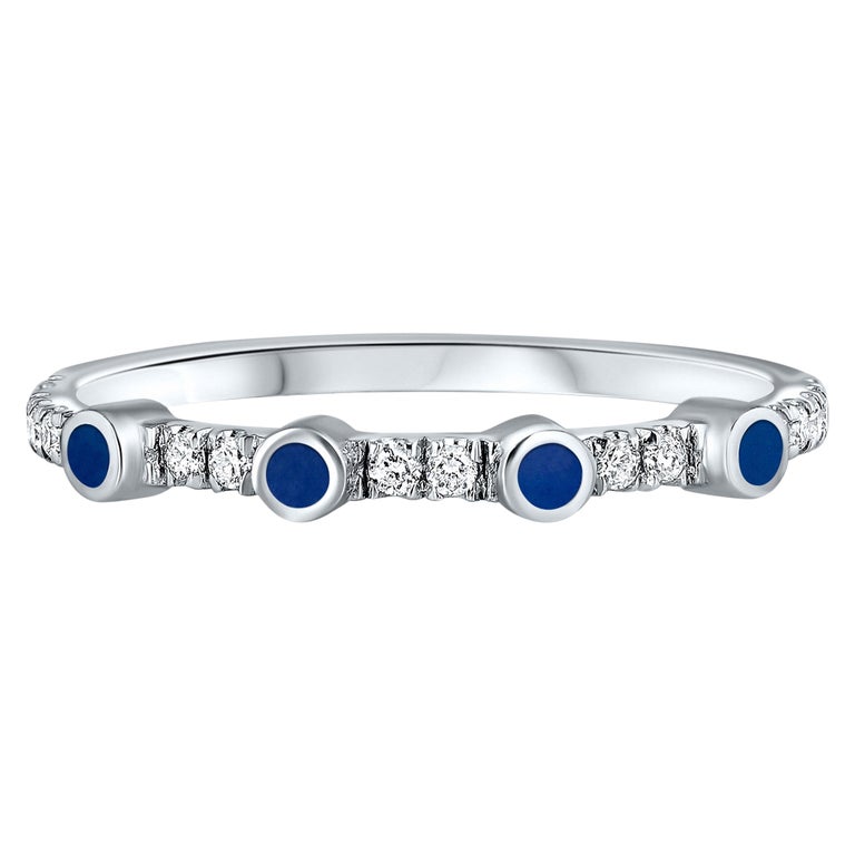 Customizable Pave Diamond Navy Blue Enamel Stacking Ring in 14K White ...